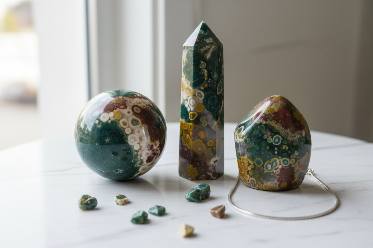 Ocean Jasper Crystals, Spheres & Towers - Crystal Destiny
